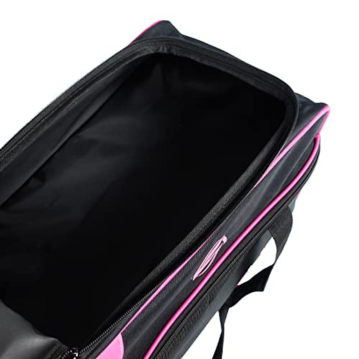 Elite Basic Double Roller 2 Ball Bowling Bag with Wheels | Large Top Pocket for Accessories or Bowling Shoes up to size 15 | Retractable Handle Extends to 37" (Pink)