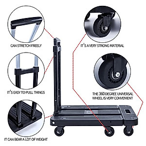 Hand cart Luggage cart Flat Dolly, Folding, Utility Dolly Lightweight Cart with 6 Wheels ，Travel Moving Shopping Office Use，Black