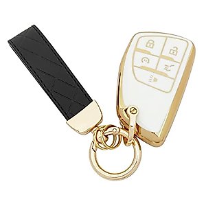 TPU Protective Key Fob Cover Case Compatible with GMC Yukon Buick Envision 2021 2022 Chevrolet Suburban Tahoe Keyless Entry Remote Key Fob (White)