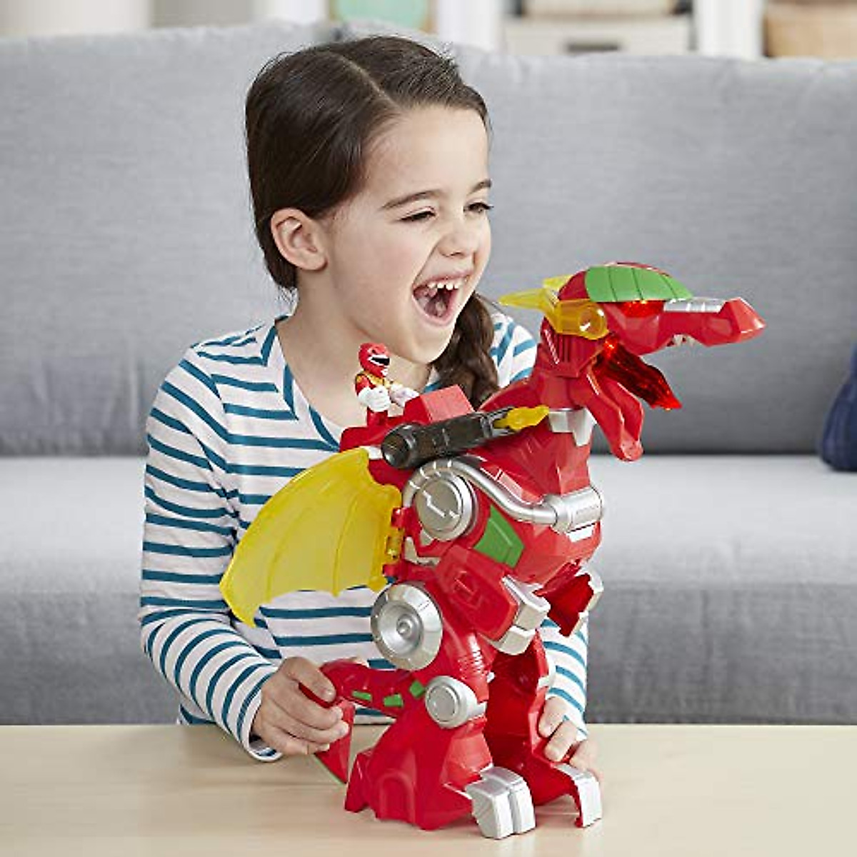 Playskool Heroes Power Rangers Red Ranger & Dragon Thunderzord, 3" Action Figure, 14" Zord, Lights & Sounds, Collectible Toys for Kids Ages 3 & Up