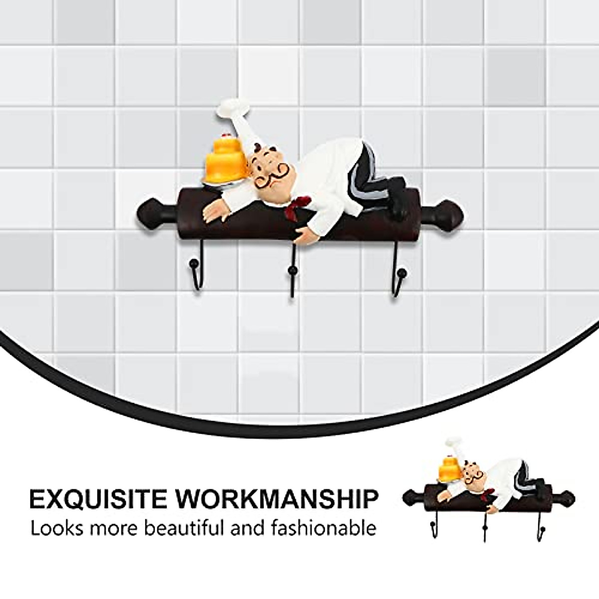 Chef Wall Hanger Fat Chef Wall Hooks Bakery Decorative Chef with Cake Figurine Wall Keys Aprons Utilities Hook Chef Wall Art for Kitchen Wall Decoration