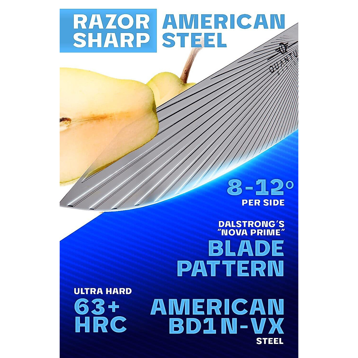 Dalstrong Chef Knife - 8.5 inch - Quantum 1 Series - Ultra-Sharp - American Forged BD1N-VX Hyper Steel - Carbon Fibre G10 Hybrid Handle - Premium Kitchen Knife - Leather Sheath