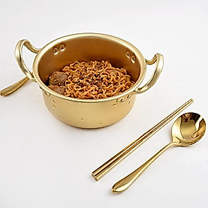 Alunsito Ramen Noodles Pot, Korean Noodle Ramen Pot, Aluminum Pot, Yellow Aluminum Stockpot, Instant Noodles Pot (20cm / 7.87in Pot)