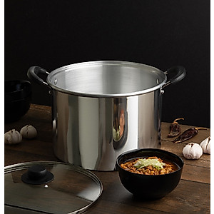 Vasconia Stock Pot with Glass Lid – Heat Resistant up to 390°F Aluminum Large Stock Pot for Pasta, Seafood, Gumbo, Tamales Soup Pot – Hand-Wash Only Kitchen Set - 13-QT Stove Tops Big Cooking Pot