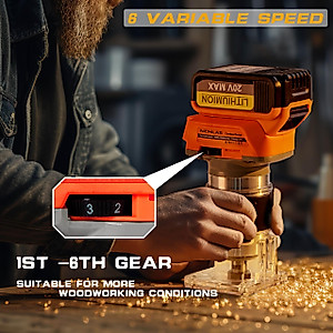 Nichilas Cordless Trimmer Router, Brushless Hand Edge Trimmer for Wood Working Slotting, Trimming, Carving 1/4" Collet, Compatible with DEWALT 20V MAX Battery (NO BATTERY)