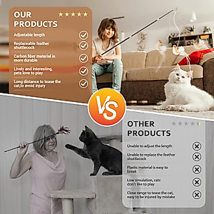 ROSAUI Cat Teaser Wand Toys, Interactive Bird Toys for Indoor Kittens, 43’’ Long cat Fishing Pole Toys, 2pcs Wires and 5pcs Natural Refills, Sustainable Wooden Handles, Exercising, Playing