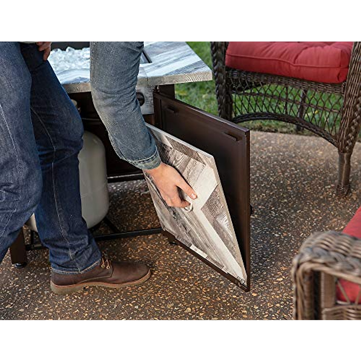 Endless Summer, The Duvall, 30" Square Outdoor Propane Fire Pit, Includes White Fire Glass, Table Insert, & Protective Cover