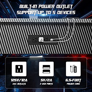 Mr IRONSTONE Gaming Desk 45 Inch with Power Outlets, Computer Desk Gaming Table Carbon Fiber Surface PC Gamer Workstation Laptop Study Table, Home Office Desks with Cup Holder, Headphone Hook, Black