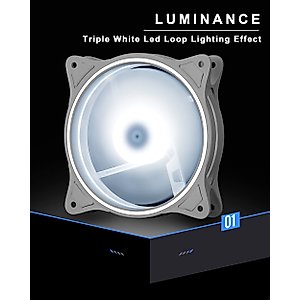 120mm Computer PC Cooling Fan White LED Game Case Cooler Fan Quiet 12V Computer PC Fan with Triple Light Loop 3-Pack