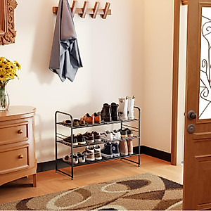 GEORIS 3 Tier Shoe Rack for Closet, Stackable & Adjustable 32" L Shoe Storage Organizer Sturdy, All Metal, Black