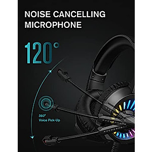 ZIUMIER Gaming Headset with Microphone, Compatible with PS4 PS5 Xbox One PC Laptop, Over-Ear Headphones with LED RGB Light, Noise Canceling Mic, 7.1 Stereo Surround Sound