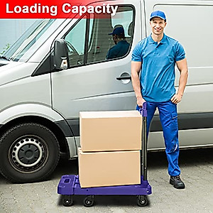 Folding Hand Truck, 500 LB Heavy Duty Luggage Cart, Utility Dolly Platform Cart with 6 Wheels for Luggage Car House Travel Moving Shopping Office Use, Purple