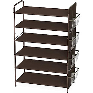 CustomDr 6-Tier Shoe Rack Storage Organizer 34-Pair w/ Side Hanging Bag, Bronze Gorgeou Shoe rack Shoe organizer Shoe storage Shelf organizer Shoe organizer for closet Shoe rack organizer