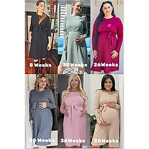 Ekouaer Womens Maternity Dress Rib Knit Long Sleeve Pregnancy Dresses Crewneck Pregnant Clothes with Belt Wine Red XL