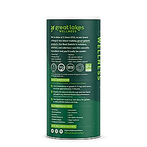 Great Lakes Wellness Culinary Beef Gelatin Powder - Unflavored - Grass-Fed, Kosher, KETO, Paleo Friendly, Gluten-Free, Non-GMO - 16 oz Canister