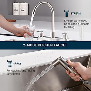 DAYONE Kitchen Faucet with Side Sprayer 2 Handle Brushed Nickel, 8 Inches 4 Holes Centerset Kitchen Sink Faucet, Pull Out Stainless Steel Sink Faucets for RV Laundry Bar with Supply Lines, DAY-CR2001