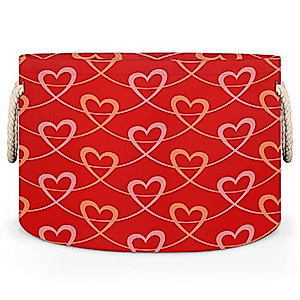 Red Valentines Day Love Heart (4) Large Round Baskets for Storage Laundry Baskets with Handles Blanket Storage Basket for Bathroom Shelves Bins for Organizing Nursery Hamper Girl Boy