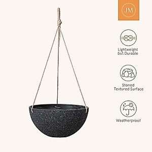 LA Jolie Muse Hanging Planters for Outdoor Plants - 10 Inch Indoor Flower Pots with Drainage, Plants Pots, Speckled-Black, Set of 2