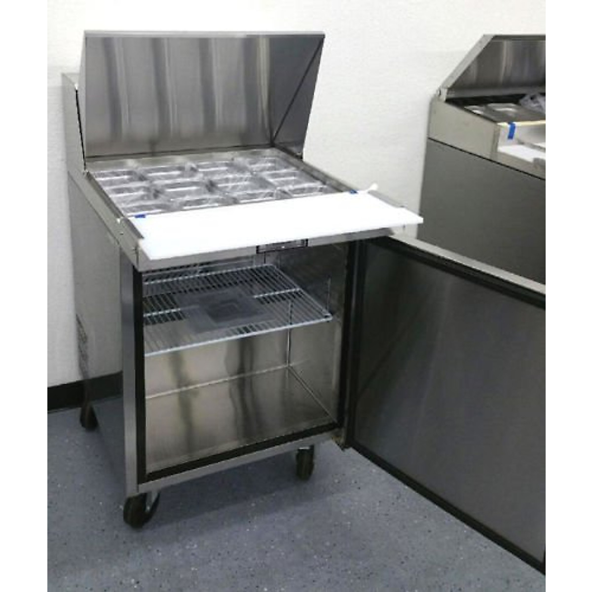 27.5" Commercial Stainless Steel Refrigerated Sandwich Salad Prep Table - All Pans and Cutting Board Included!