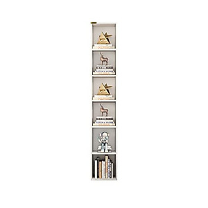 ALISENED 68.5" Tall Narrow Bookshelf, 6 Shelf Wooden Corner Bookcase, Modern Skinny Cubes Storage Organizer Display Shelving for Bedroom, Library, Living Room, Home, Office, White