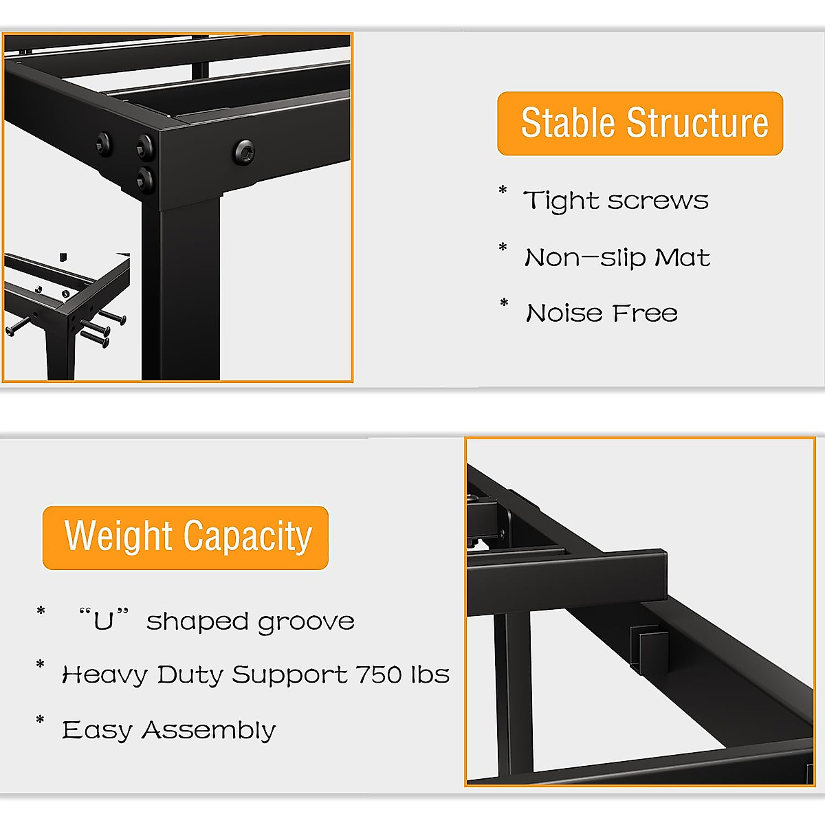 DERYONI 18 inch Queen Size Bed Frame No Box Spring Needed Heavy Duty Queen Platform Bed Frame Steel Slat Support 750lbs High Easy Assembly Noise Free Black Bed Frame Queen Size