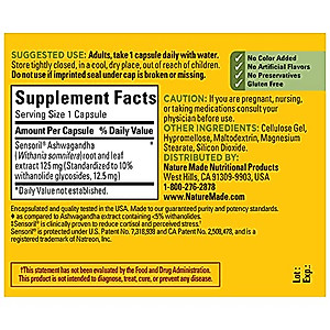 Nature Made Ashwagandha Capsules 125mg for Stress Support, 60 Capsules, 60 Day Supply