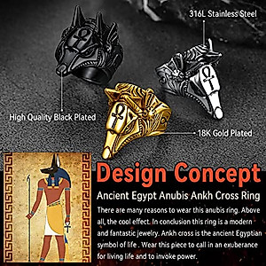 Male Anubis Ring Black Size 8 Stainless Steel Vintage Egyptian Protective Thumb Finger Rings