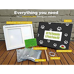 Ultimate Dog or Cat Pet Pawprint Keepsake Kit & Picture Frame - Premium Wooden Photo Frame, Clay Mold for Paw Print & Bonus Stencil. Makes a Personalized Gift for Pet Lovers and Memorials (White)