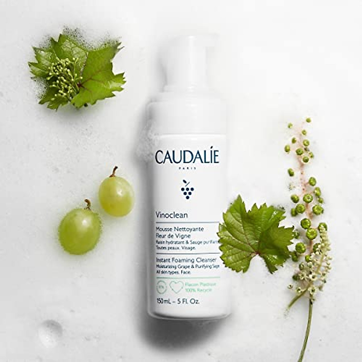 Caudalie Gentle Foam Cleanser: Daily Facial Cleanser that Cleanses, Soothes, Reduces Redness: Daily Facial Cleanser that Cleanses, Soothes, Reduces Redness, 5.7 Fl Oz