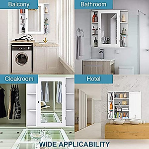 Moccha Bathroom Cabinet, Mirrored Wall Mounted Medicine Cabinet with Mirrored Door and 6 Open Shelves, Floating Shelf, Dressing Mirror with Storage Cabinet, Suitable for Foyer, Living Room (Gray)