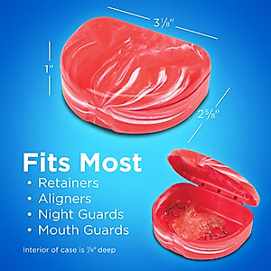 Practicon Marble Retainer Cases, Orthodontic Aligner Case, Mouth Guard Holder (3 Pack) (Red)