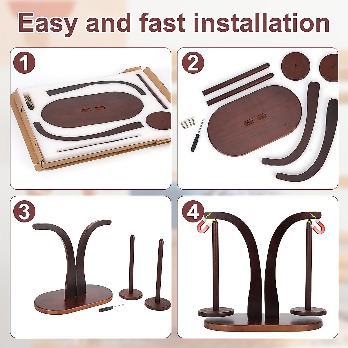 Yarn Holder for Knitting and Crocheting, 2 Spindle Wooden Yarn Spinner with Rotating Magnetic Axis Yarn Skein Stand Organizer and Anti Slip Pads Crochet Gift for Knitting Lovers (Dark Brown)