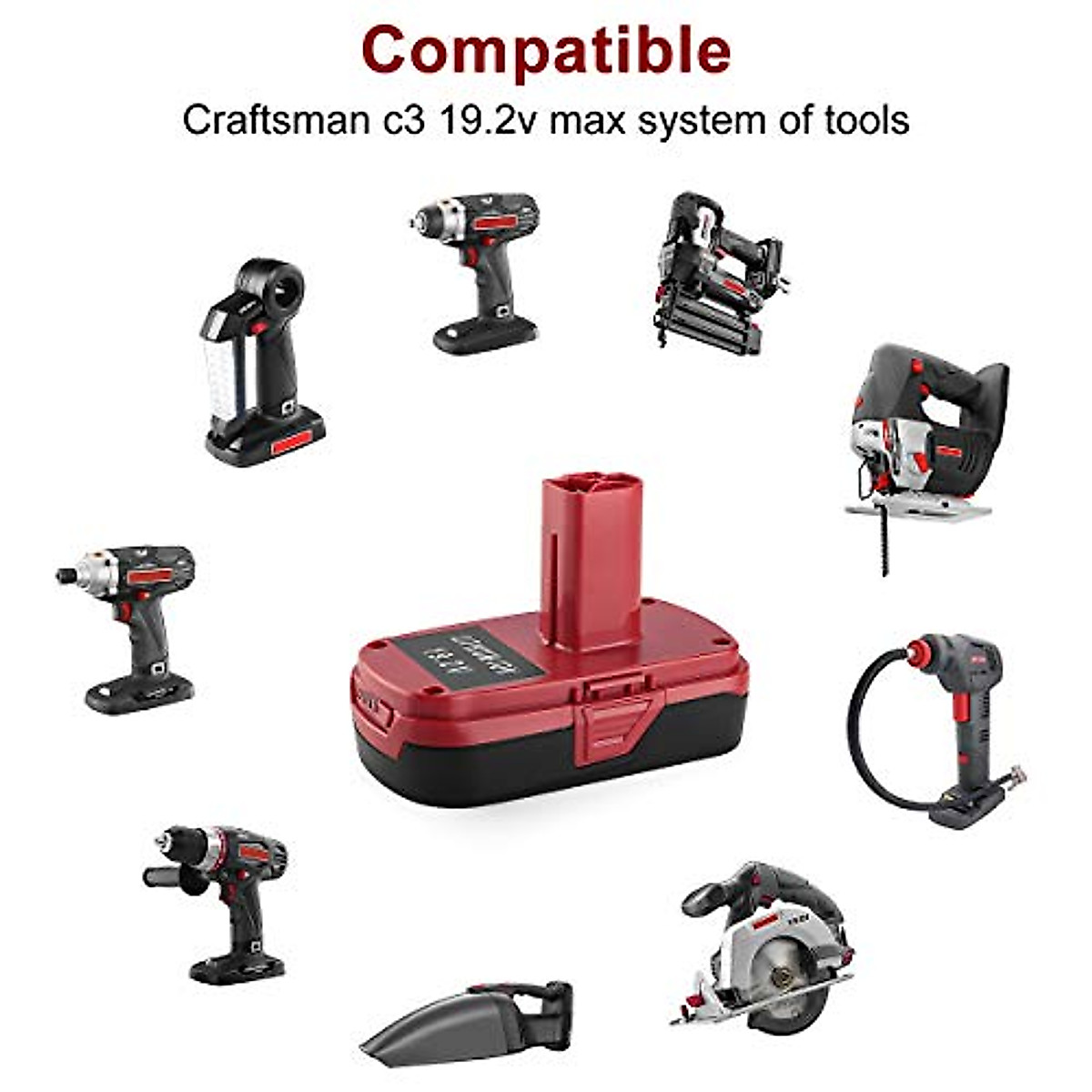 Energup 2Pack 3.5Ah Replacement Craftsman 19.2Volt Battery Lithium for Craftsman C3 XCP Craftsman 19.2V Battery 130279005 1323903 130211004 11045 315.115410 315.11485 for 19.2V Craftsman Battery