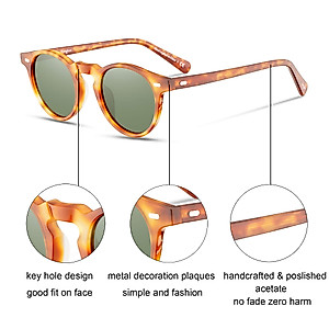 EyeGlow Vintage Round Sunglasses Women Sunglasses for Men 5235 Acetate Material Polarized Lens
