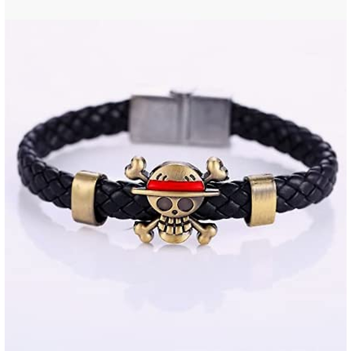 Anime One Piec Bracelet for Fans, Luffy Skeleton Straw Hat Pirate Braided Wristband Cosplay Prop Accessories for Men Women Friends