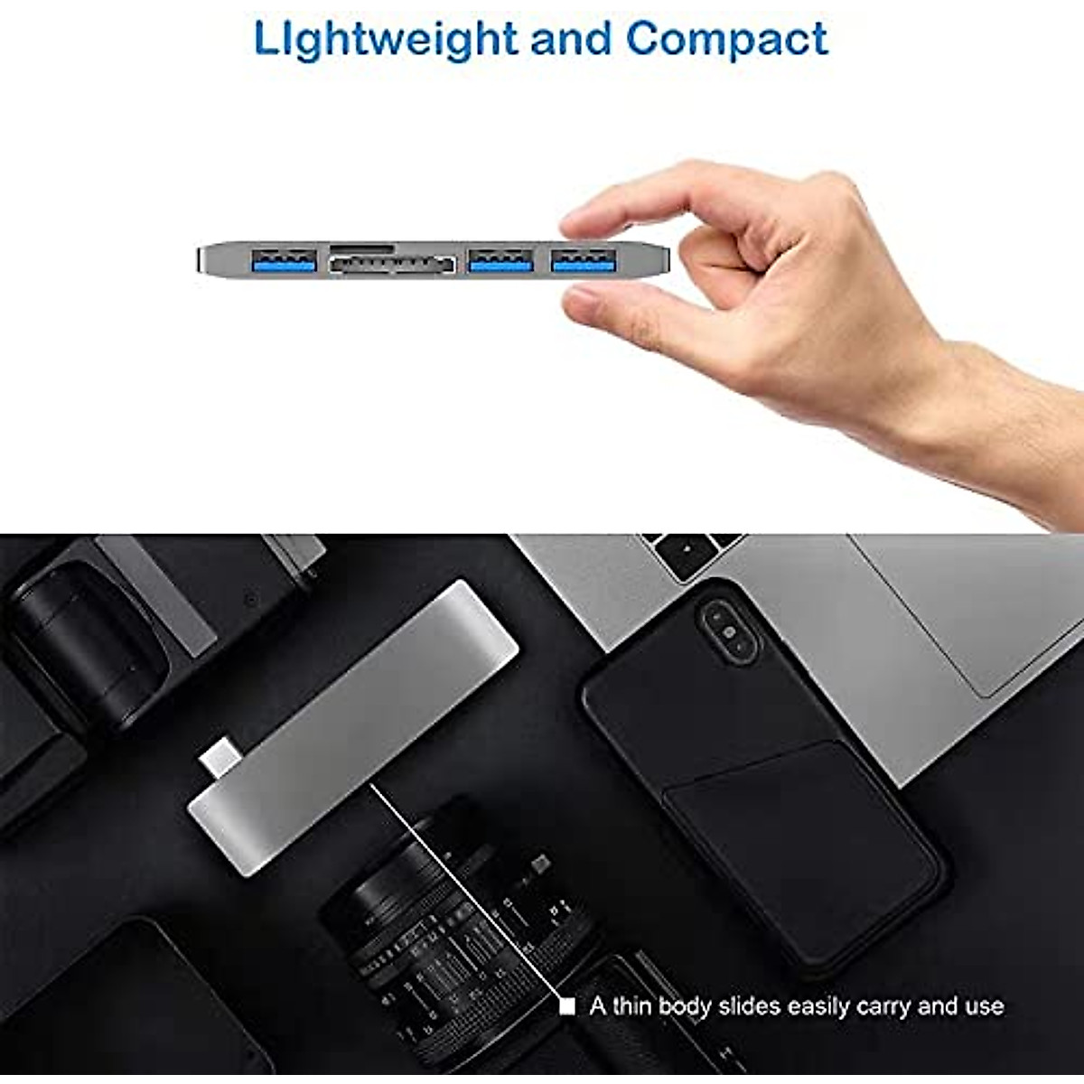 USB Hub Adapter, 5-in-1 USB C Adapter with USB C, 3 USB 3.0 Ports, Micro SD, SD Multiport Adapter Compatible for Mouse, Keytboard, USB Flash Drive and More