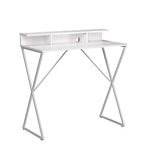 Stand Steady Joy Standing Desk | Pretty Standing Desk with Shelf & Built-in Storage Cubbies | Modern Stand Up Workstation | Tall Desk & Reception Table for Home, Dorm & Office (White / 48in x 42in)