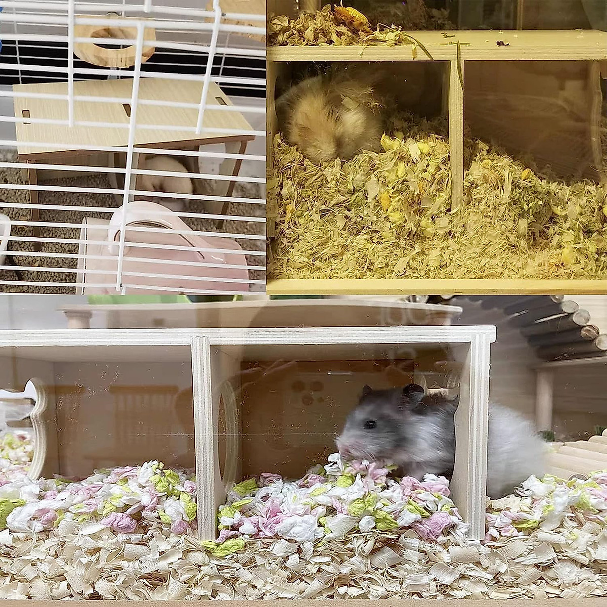 Hamiledyi Wooden Hamsters 2-Chamber Hideout-Tunnel Multi Chamber Exploring Toy Hamster Exploring Labyrinth Tunnel Toy for Hamsters Mice