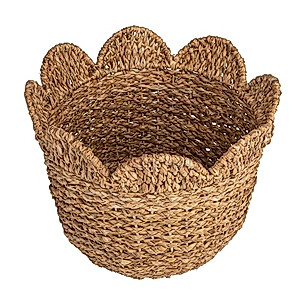 Creative Co-Op Braided Bankuan and Rattan Baskets with Scalloped Edge, Natural, Set of 3
