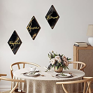 3 Pcs Marble Style Bathroom Wall Decor Thankful Grateful Blessed Wall Decor Black and Gold Farmhouse Rustic Art Wall Decor Wooden Bathroom Hanging Signs for Home Laundry Spa Room,11.8 x 6.7 Inches