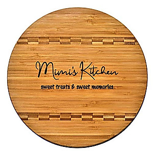 Mimi Gift - Bamboo Butcher Block Inlay Cutting Board Engraved - Mimi’s Kitchen Sweet Treats & Sweet Memories - Design Present Birthday Mother’s Day Christmas Best Grandma Ever GK Grand (11.75 Round)