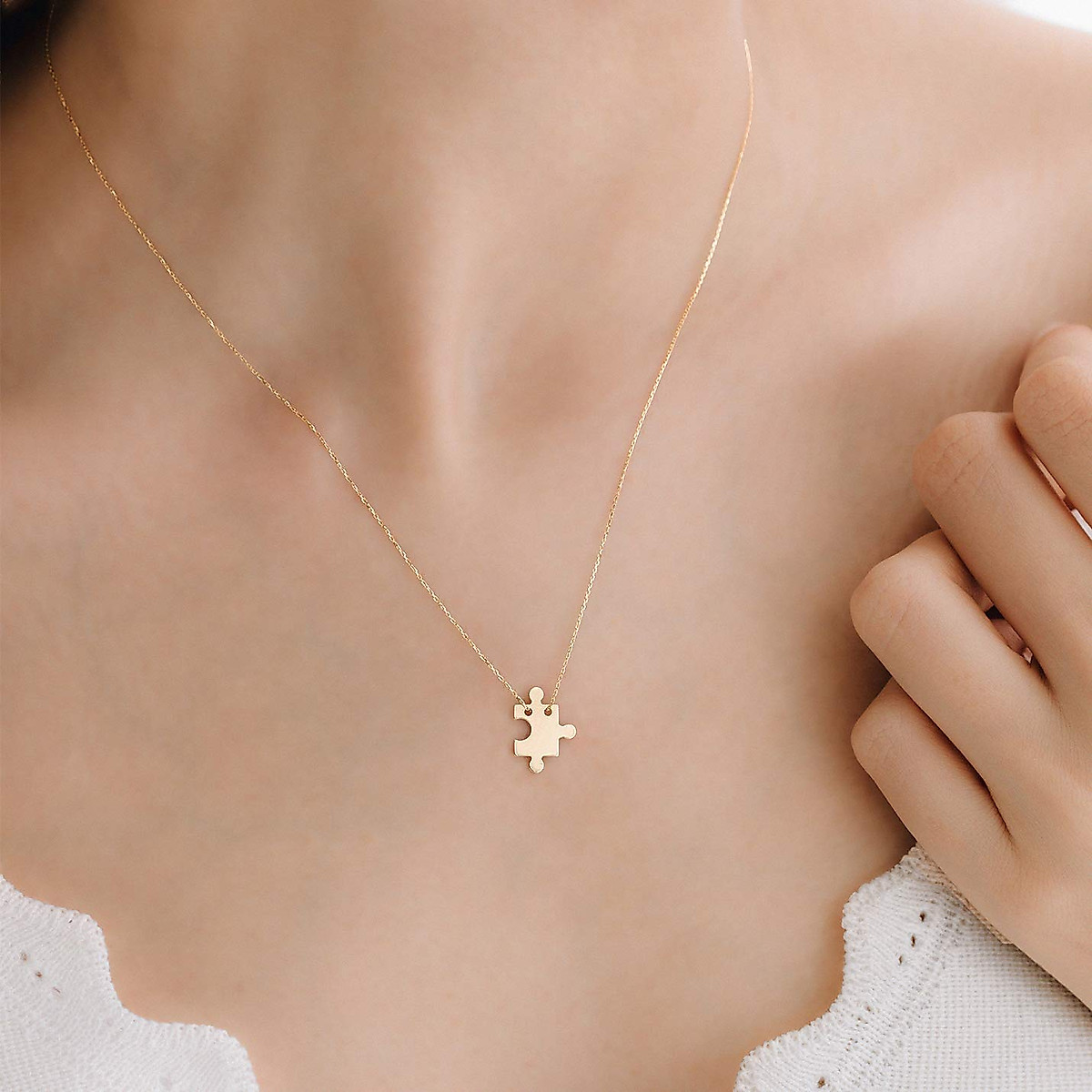 14k Real Gold Puzzle Piece Necklace for Women | Dainty Necklaces in 14k Gold | Puzzle Pendant Necklace | Women's Gold Jewelry | Gifts for Anniversary, 18"