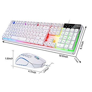 Gaming Keyboard and Mouse Combo, K1 RGB LED Backlit Keyboard with 104 Key Computer PC Gaming Keyboard for PC/Laptop(White)