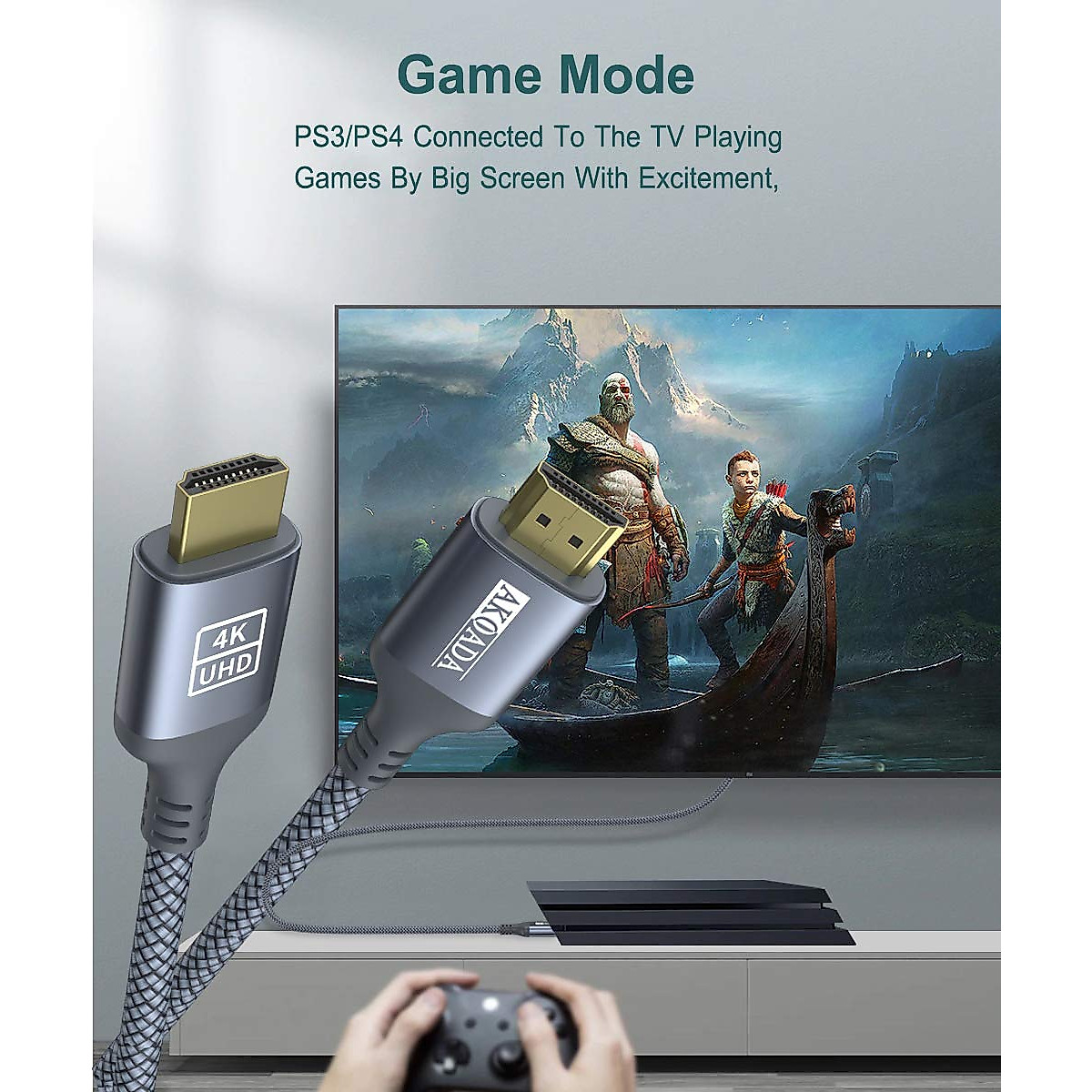 AkoaDa 4K HDMI Cable 15FT, 18Gbps High Speed HDMI 2.0 Braided Cable, 4K-60Hz HDR, Ultra HD, 2K, 1080P, ARC Compatible with TV, PC, PS5/4/3, Projector, Monitor ect.