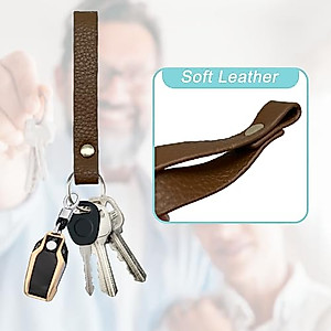 KRSURERICHER Leather Key Fob Holder, Access Card Key Chains RFID Protector, NFC Smart Key tag Case Keychain for Broken Key