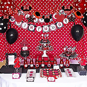 24CT Red Black Min Mouse Hanging Swirls Decorations,Red Mouse Hanging Swirls Ceiling Streamer Decor For Baby Shower Min Themed Mouse Birthday Party Decorations Supplies