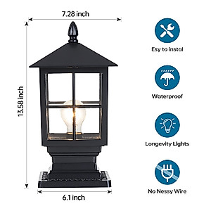 SLAWA Outdoor Post Light Fixture, Modern Outdoor Column Lights IP54 Waterproof Aluminum Pillar Lights Outdoor Lighting for Yard Garden Patio Path, with Clear Glass Shade