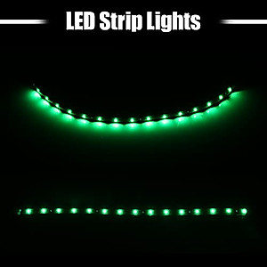 X AUTOHAUX 10 Pcs 30cm 1ft Interior Universal LED Strip Light 12V Flexible Waterproof Underglow Lights for Cars Truck Motorcycles Boat Green Light