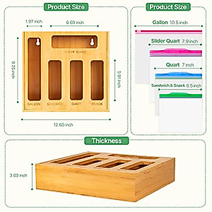 NIKUY Bag Storage Organizer for Kitchen Drawer, Bamboo Baggie Organizer, Compatible with Ziploc, Solimo, Glad, Hefty for Gallon, Quart, Sandwich and Snack Variety Size Bag (1 Box 5 Slots)