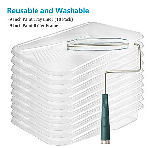Mister Rui Paint Tray 9 Inch, Paint Tray Liners 10pcs, Paint Roller Tray, Disposable Paint Tray Liners, with 5 Wire Cage Roller Frame, for 9 Inch Paint Rollers, Silver Plastic Paint Tray Large